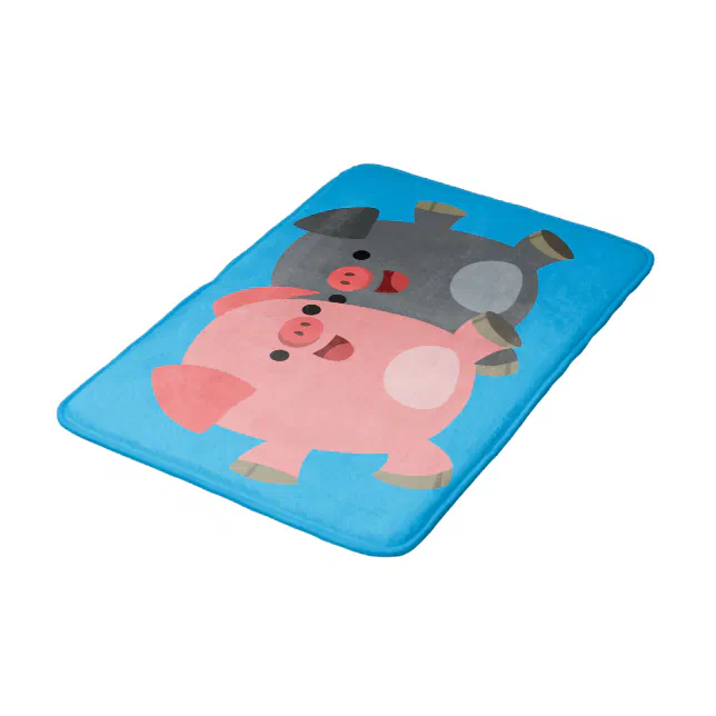 Cute Black And White Cartoon Pigs Bath Mat | Zazzle