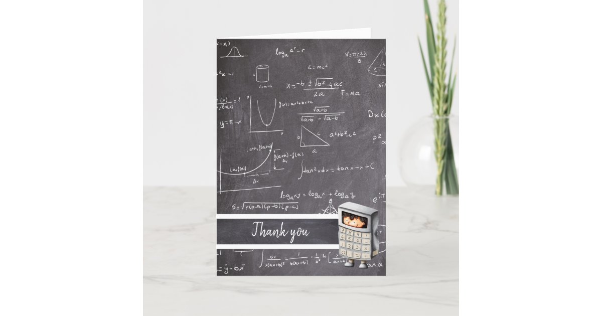 Cute black and white math equation calculator boy thank you card | Zazzle