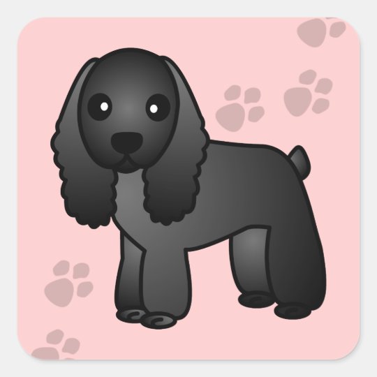 Cute Black Cocker Spaniel Cartoon Square Sticker | Zazzle.co.uk