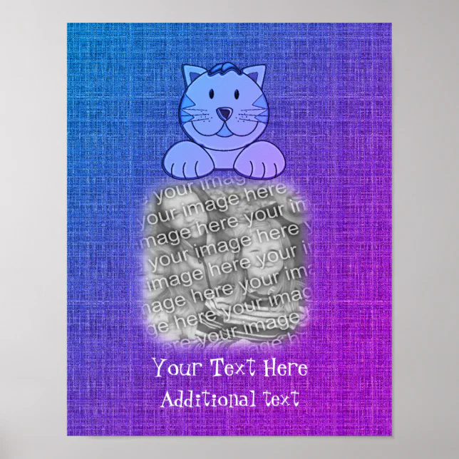 Cute Blue Cat Frame Create Your Own Photo Poster | Zazzle