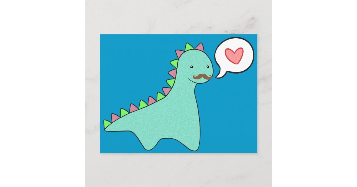 Cute Blue Dinosaur Moustache Postcard | Zazzle