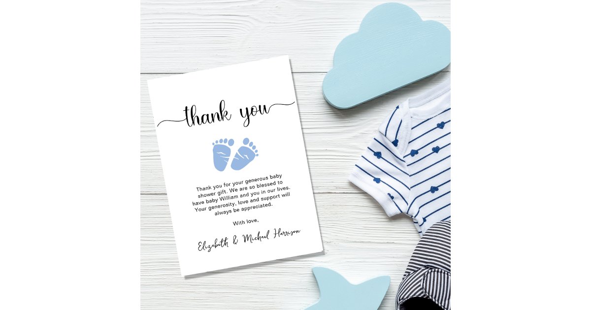 Cute Blue Feet Baby Boy Shower Thank You Card | Zazzle