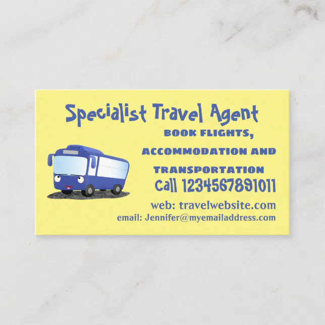 Cute blue modern bus cartoon illustration business card | Zazzle