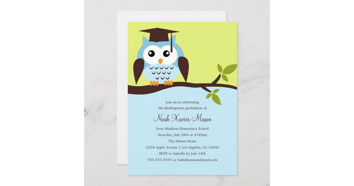 Cute Blue Owl Graduation Party Invitation | Zazzle