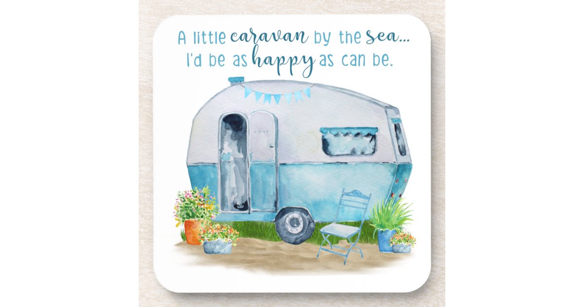 Cute Blue Vintage Retro Camper Caravan Coaster | Zazzle