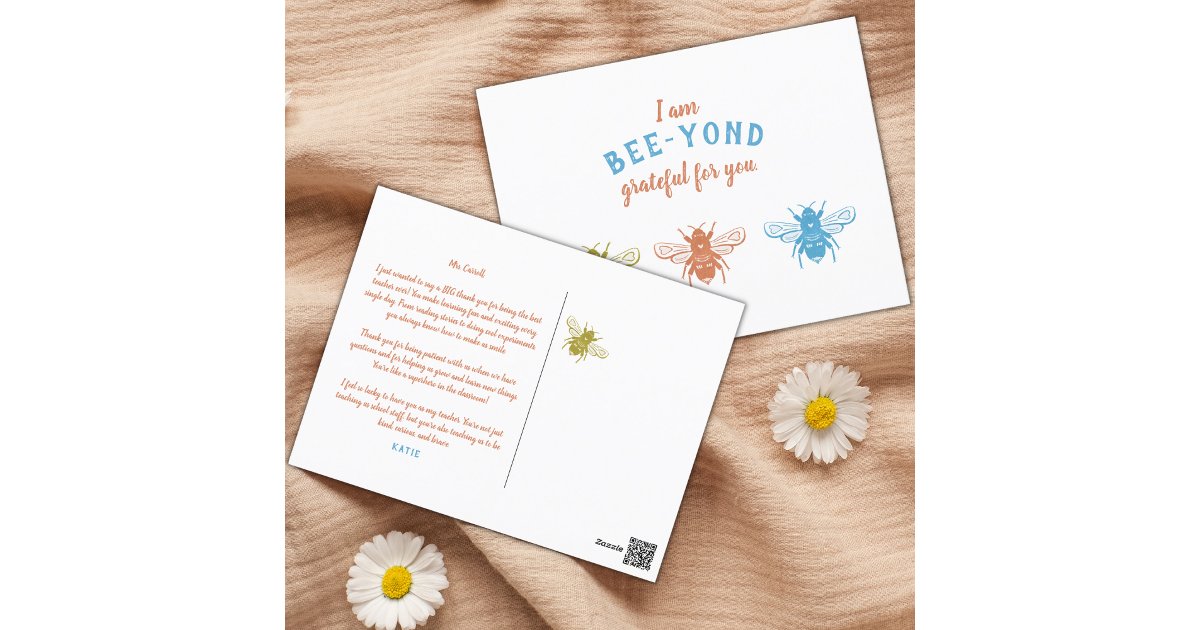 Cute Bumble Bee Thank You Appreciation Postcard | Zazzle