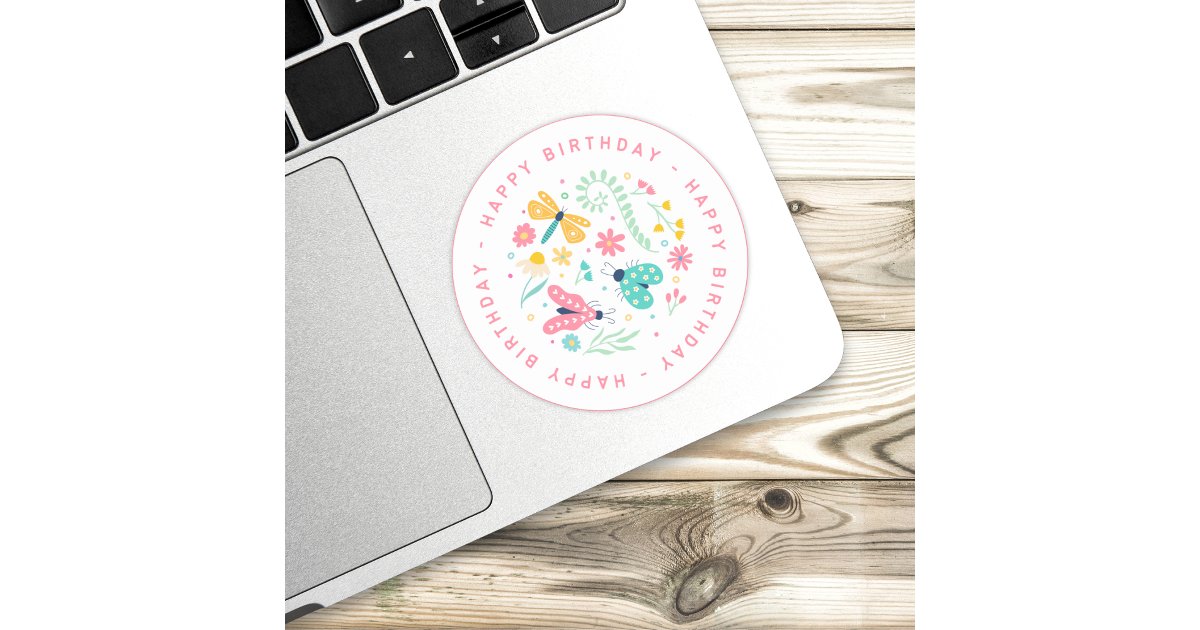 Cute Butterfly Birthday Sticker: Your Party's Bloo Classic Round ...