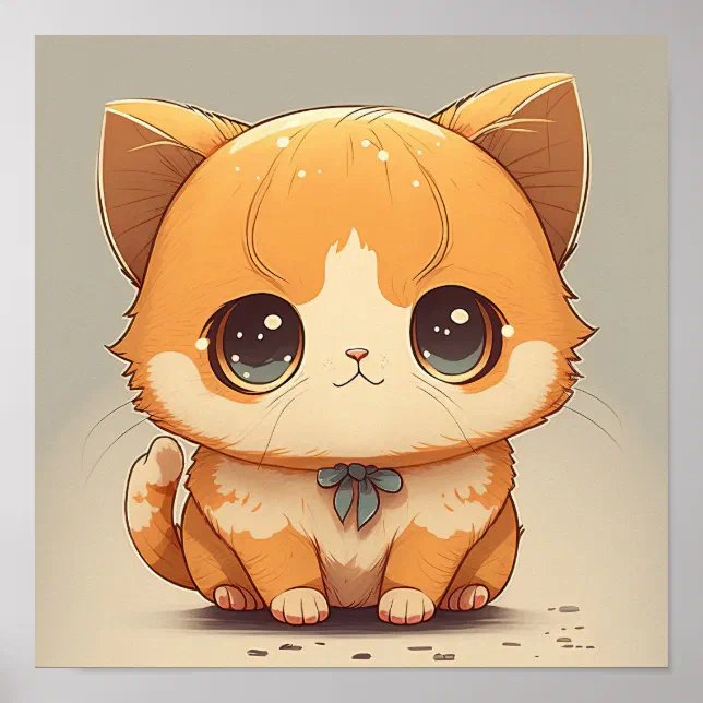 Cute cartoon cat sitting and looking at the camera poster | Zazzle