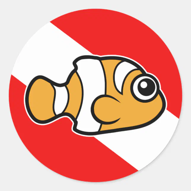 Cute Cartoon Clownfish Dive Flag Classic Round Sticker | Zazzle