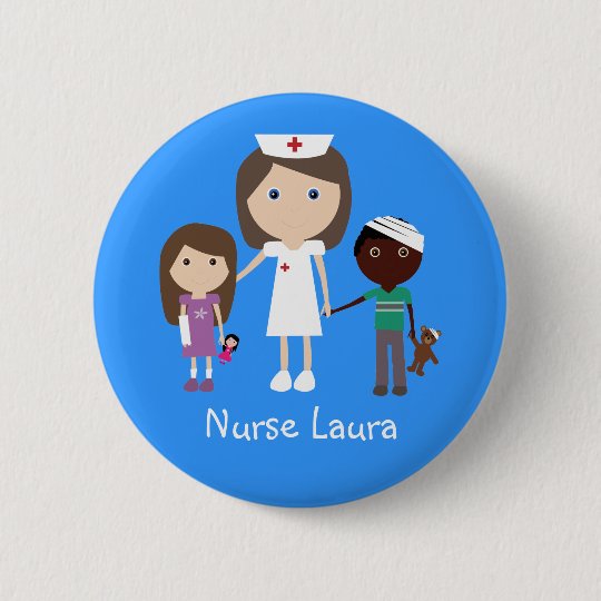 Cute Cartoon Nurse & Children Personalised 6 Cm Round Badge | Zazzle.co.uk