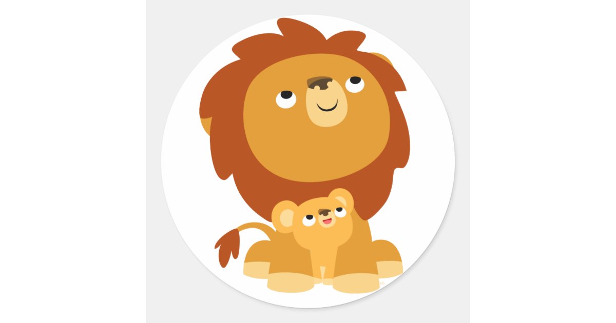 Cute Cartoon Protective Dad Lion and Cub Sticker | Zazzle