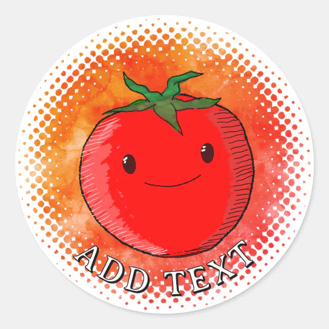 Cute Cartoon Tomato Watercolor Background Classic Round Sticker | Zazzle