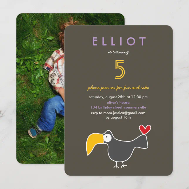 Cute Cartoon Toucan Photo Kid's Birthday Party Invitation | Zazzle