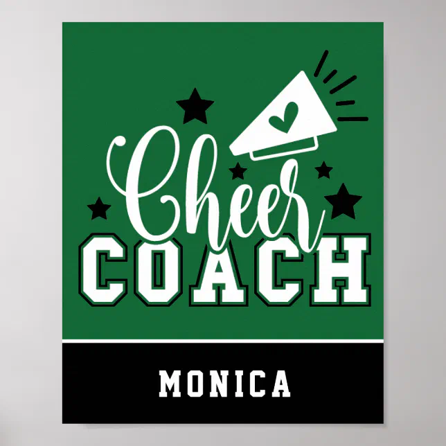 Cute Cheer Coach Personalized Green & Black Poster | Zazzle