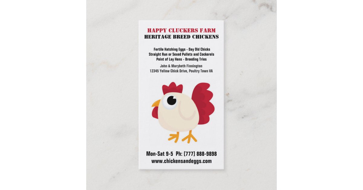 Cute Chicken Cartoon Egg or Poultry Farm Business Card | Zazzle