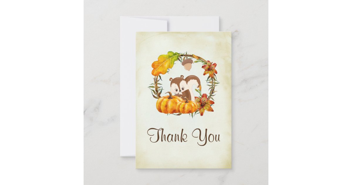 Cute Chipmunk and Pumpkin Baby Shower Thanks Thank You Card | Zazzle