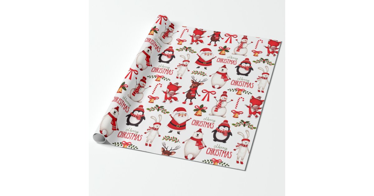 Cute Christmas Cartoons Pattern Wrapping Paper | Zazzle