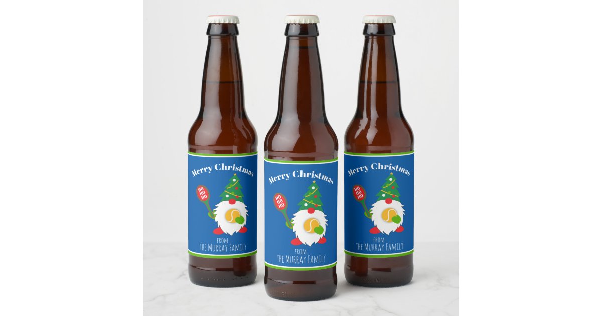 Cute Christmas Dwarf with tennis ball Beer Bottle Label | Zazzle