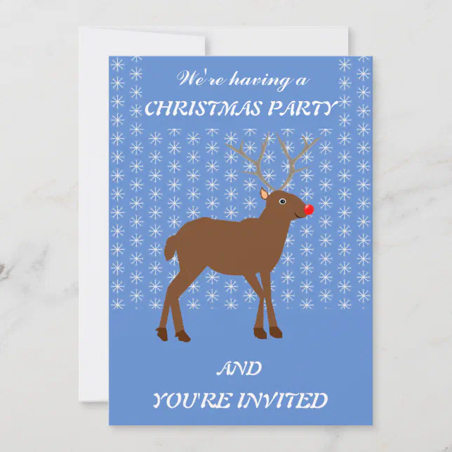 Cute Christmas Reindeer with Red Nose Custom Invitation | Zazzle