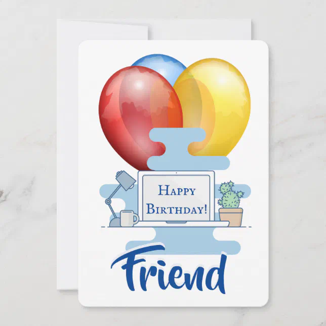 Cute Computer And Balloons Birthday Card | Zazzle