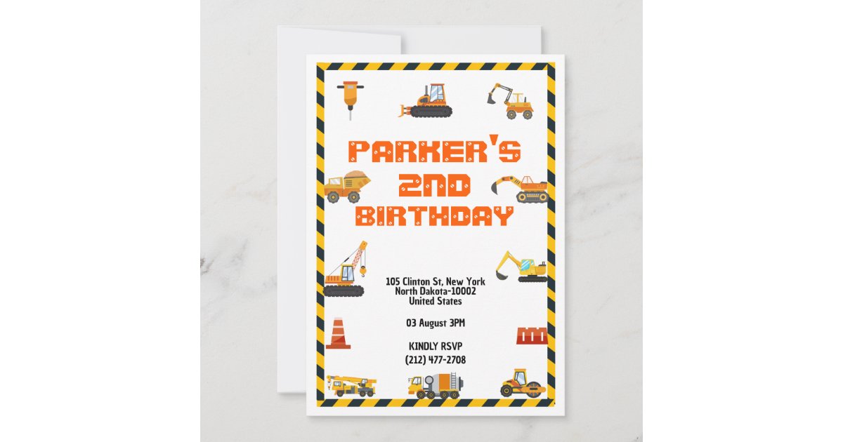 Cute Construction Theme Kid's Birthday Party Invit Invitation | Zazzle