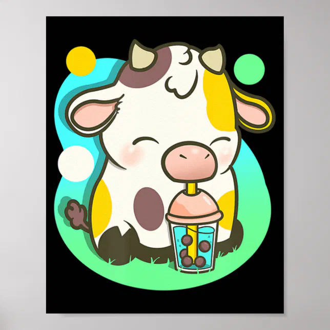 Cute Cow Boba Tea Bubble Tea Anime Kawaii Poster | Zazzle