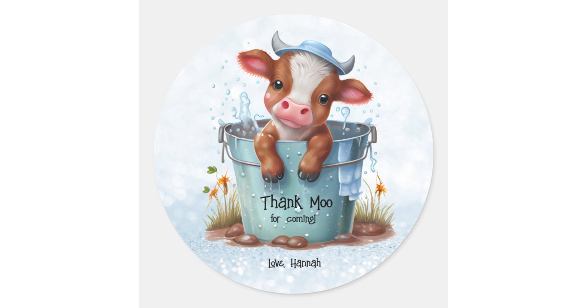 Cute Cow Thank Moo For Coming Personalised Classic Round Sticker | Zazzle