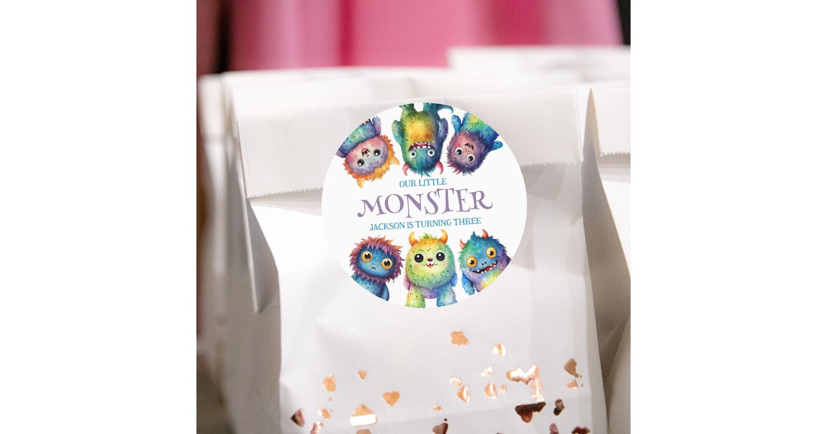 Cute Cuddly Colourful Little Monsters Kids Birthda Classic Round ...
