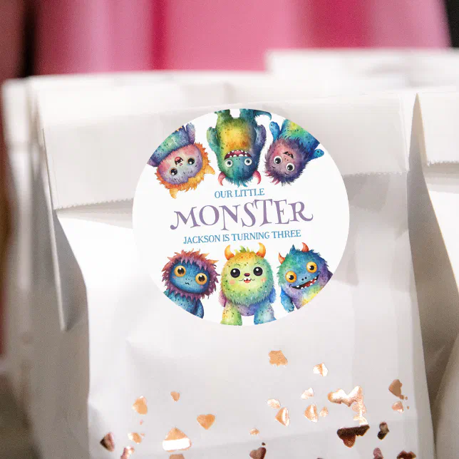 Cute Cuddly Colourful Little Monsters Kids Birthda Classic Round ...