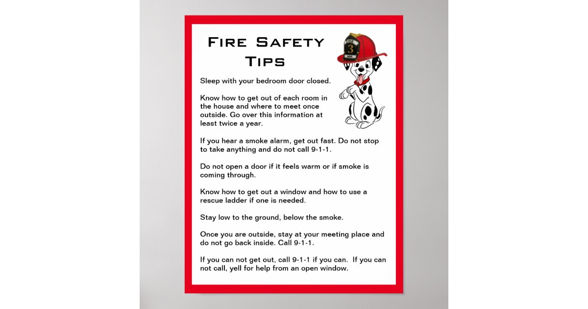Cute Dalmatian Dog Fire Safety Tips Poster | Zazzle