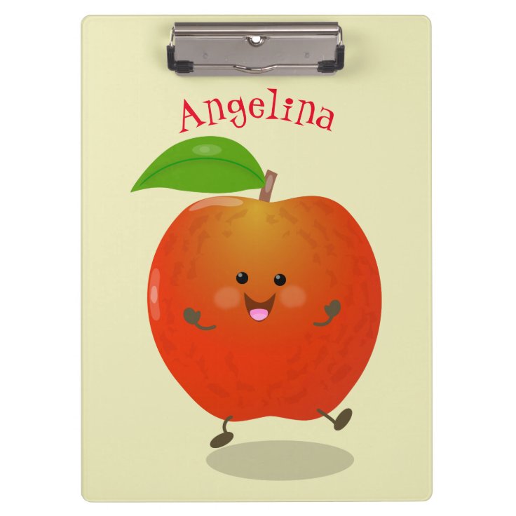 Cute dancing apple cartoon illustration clipboard | Zazzle