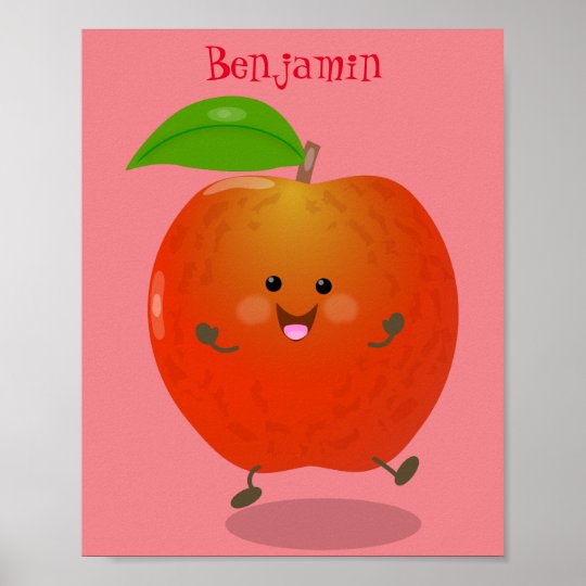 Cute dancing apple cartoon illustration poster | Zazzle.co.uk