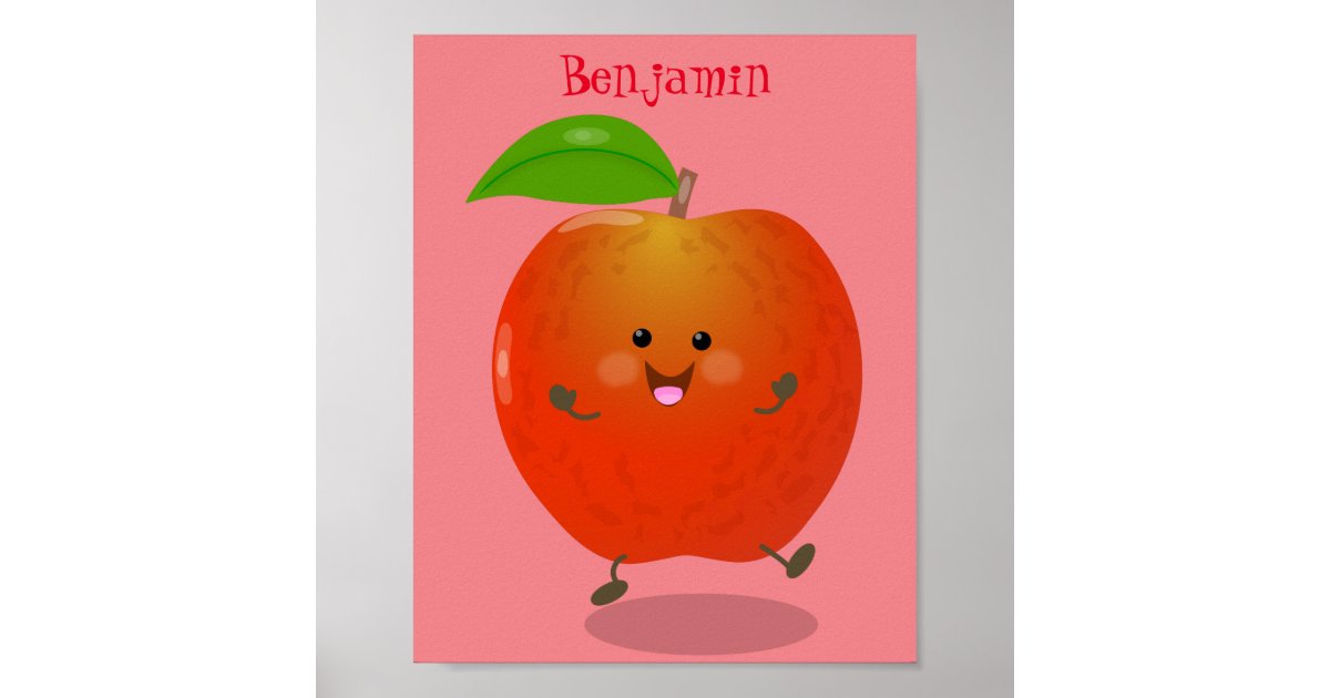 Cute dancing apple cartoon illustration poster | Zazzle