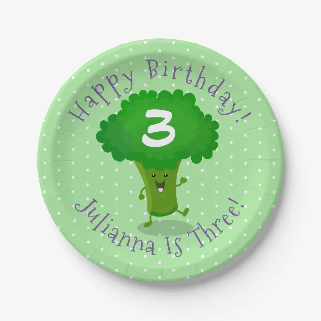 Cute dancing broccoli personalised birthday paper plate | Zazzle