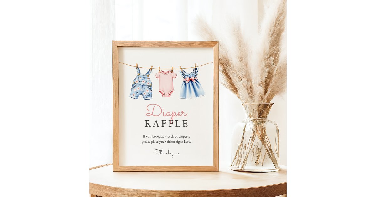 Cute Denim Blue Jean Girl Diaper Raffle Game Poster | Zazzle