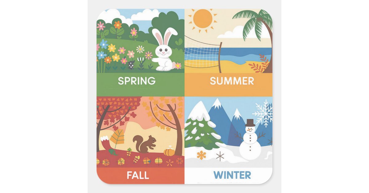 Cute & Educational 4 Seasons Design Square Sticker | Zazzle