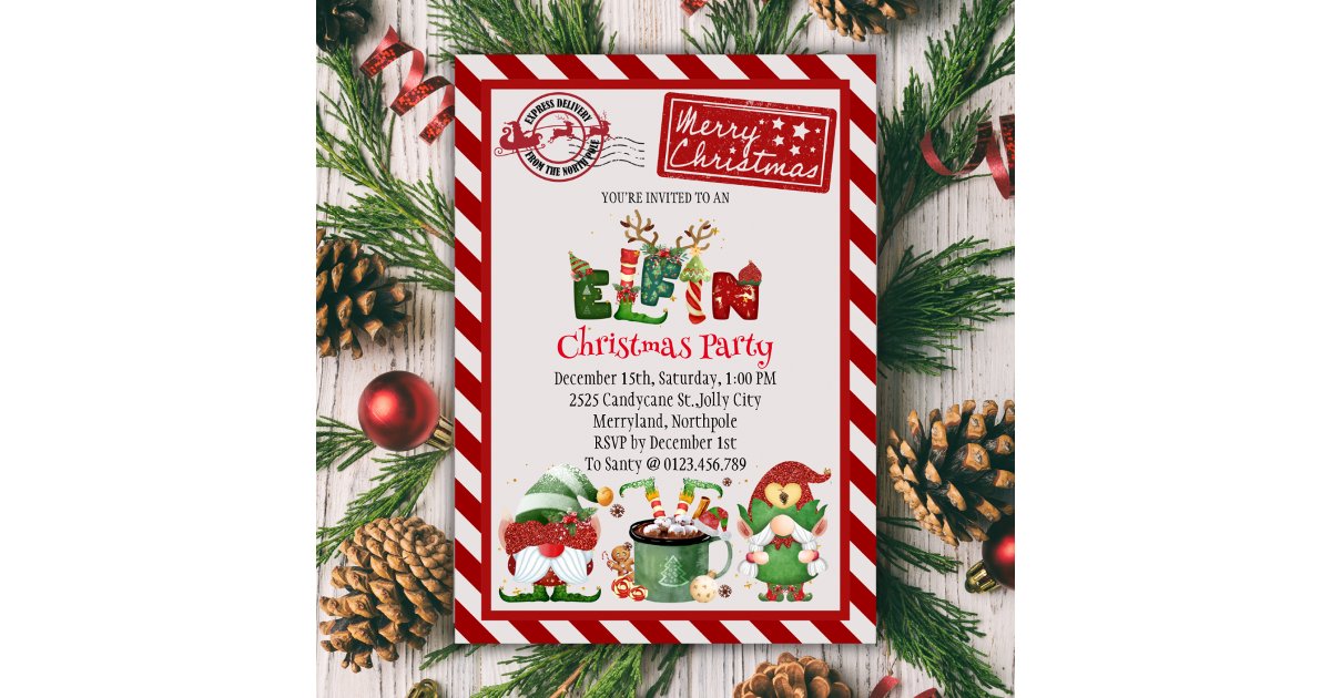 Cute Elf North Pole Christmas Party Invitation | Zazzle