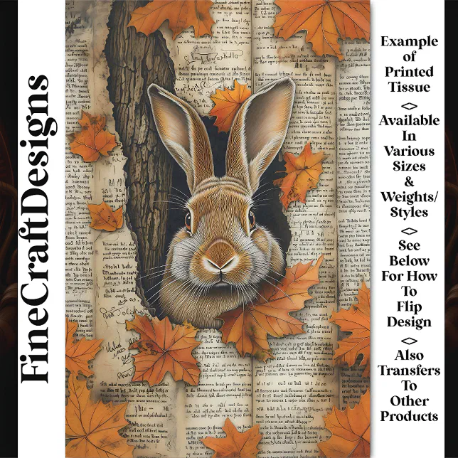 Cute Fall Peeking Rabbit Ephemera BK6 Decoupage Tissue Paper | Zazzle
