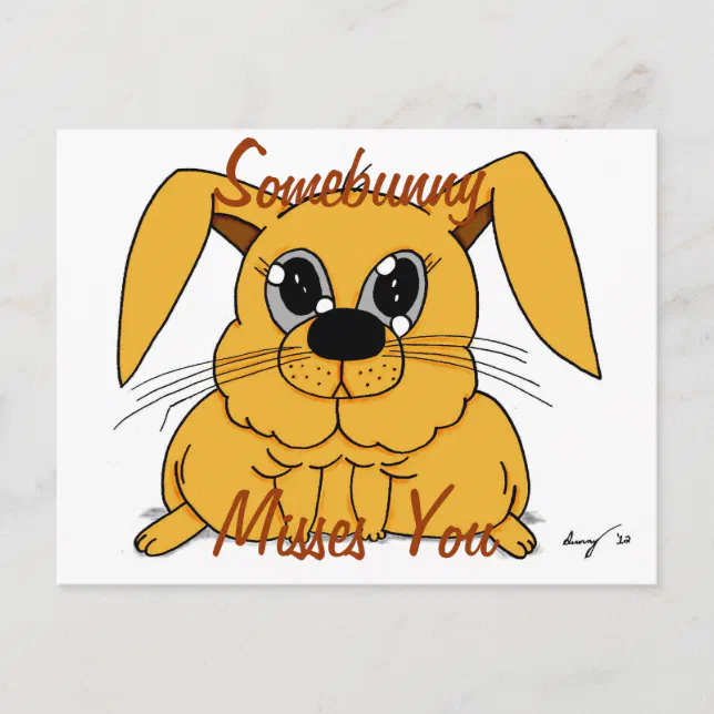 Cute Fat Bunny "Somebunny Misses You" Postcard | Zazzle