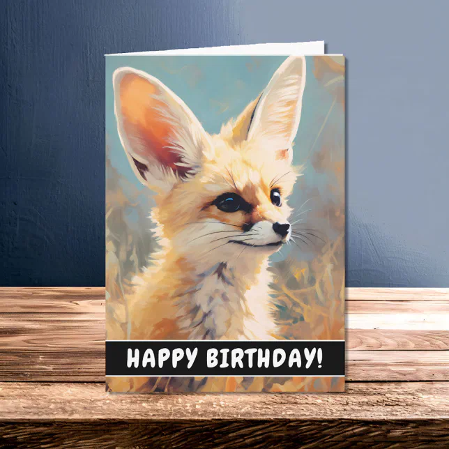 Cute Fennec Fox Adorable Portrait Birthday Card | Zazzle