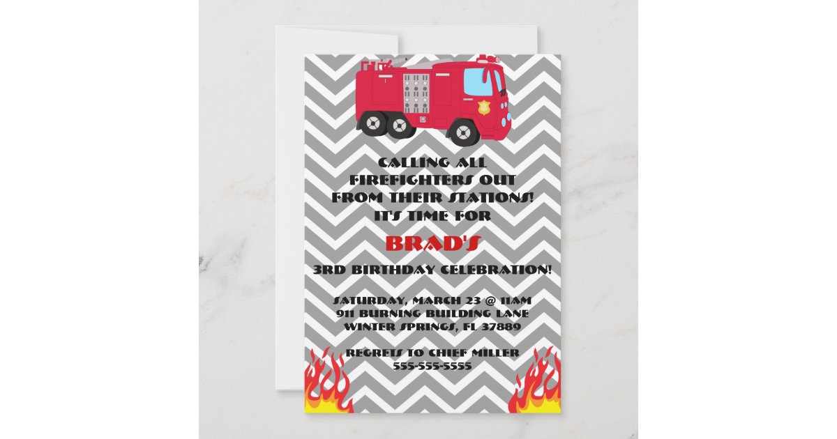 Cute Fire Truck Engine Birthday Party Invitation | Zazzle