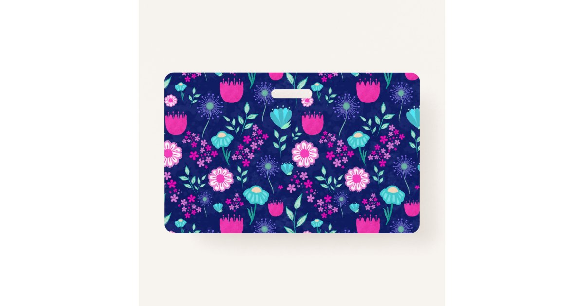 Cute floral pattern background ID badge | Zazzle