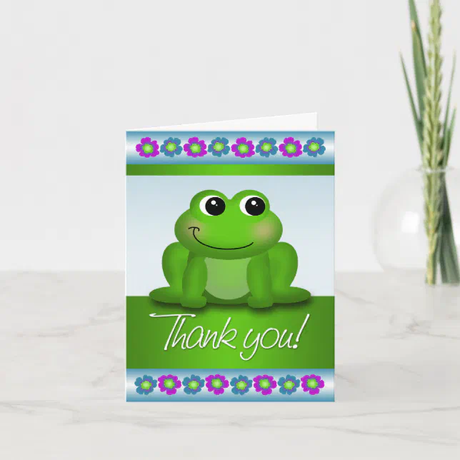 Cute Frog Colourful Floral Thank You Note Card | Zazzle