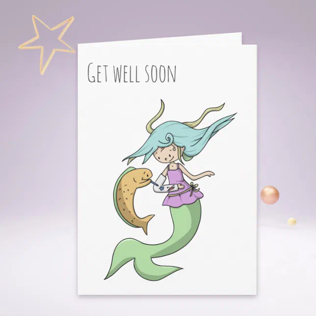 Cute Funny Girly Mermaid Accident Get Well Card | Zazzle