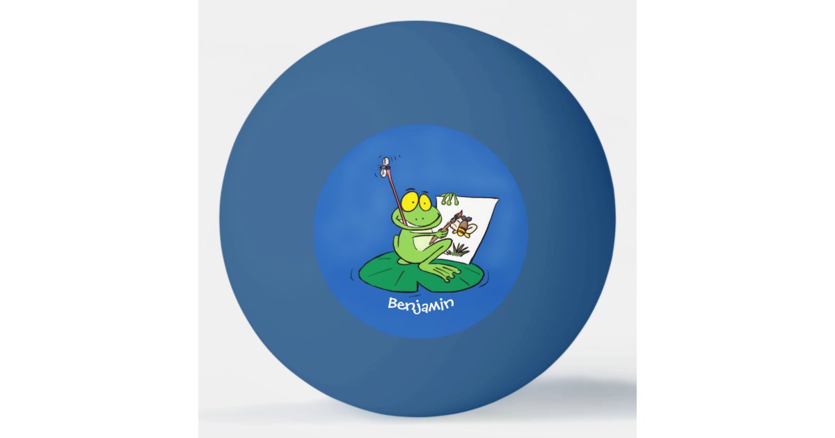 Cute funny green frog cartoon illustration ping pong ball | Zazzle