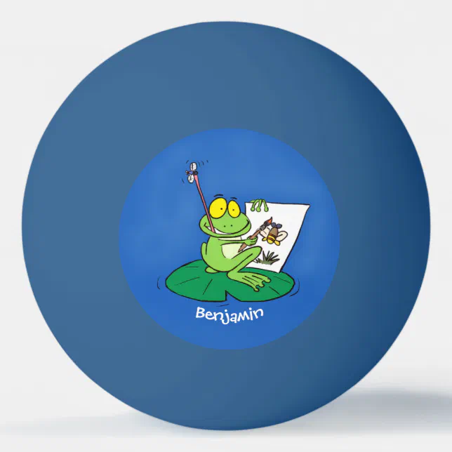 Cute funny green frog cartoon illustration ping pong ball | Zazzle