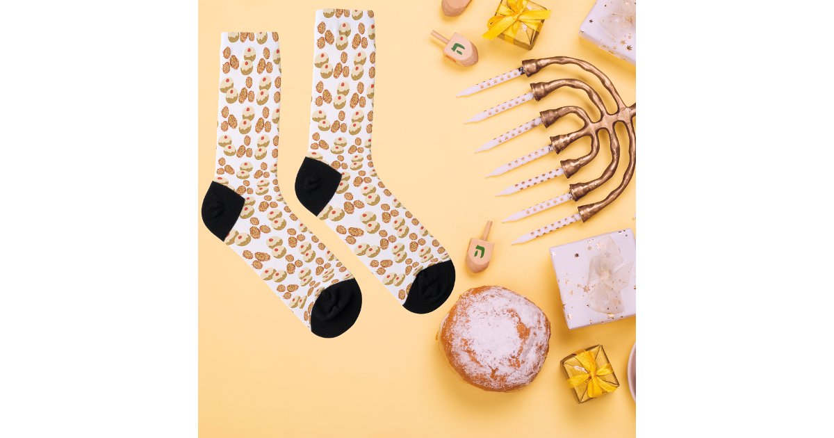 Cute Funny Sufganiyot and Latkes Jewish Hanukkah Socks | Zazzle