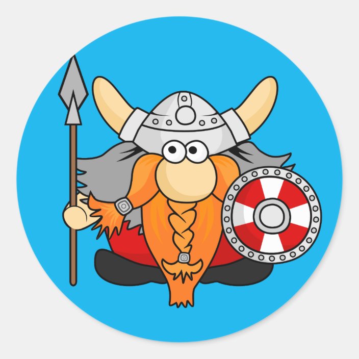 Cute Funny Viking Character Cartoon Illustration Classic Round Sticker ...