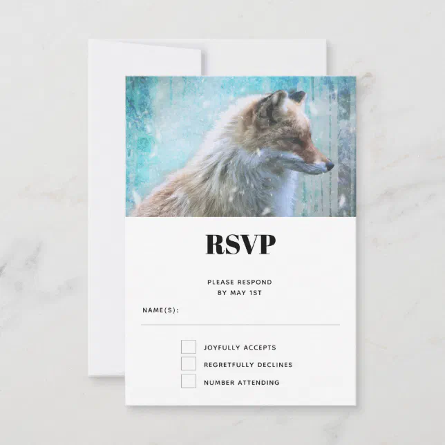 Cute Furry Fox on Blue Grunge Background RSVP Card | Zazzle