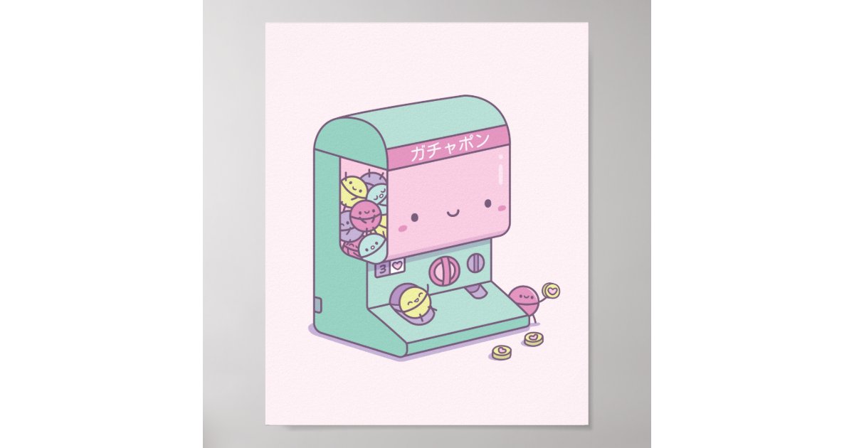 Cute Gachapon Capsule Toy Machine Japan Doodle Poster | Zazzle